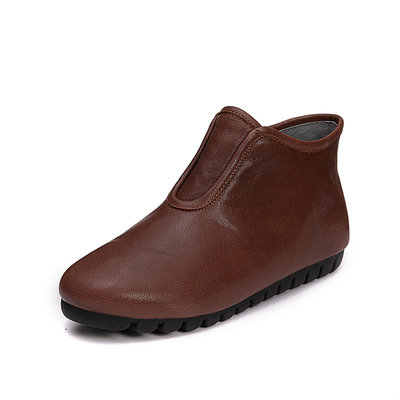 S075 Autumn and winter new fashion boots women retro handmade leather elastic flat zipper women's short boots