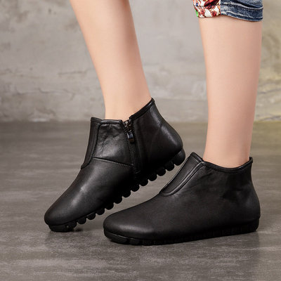 S075 Autumn and winter new fashion boots women retro handmade leather elastic flat zipper women's short boots