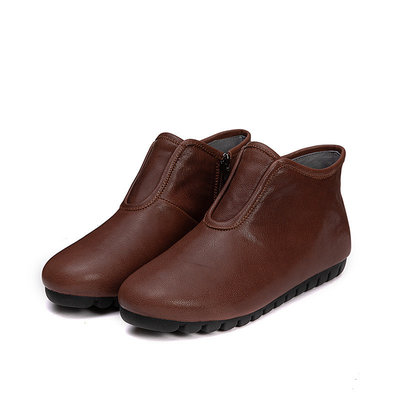 S075 Autumn and winter new fashion boots women retro handmade leather elastic flat zipper women's short boots