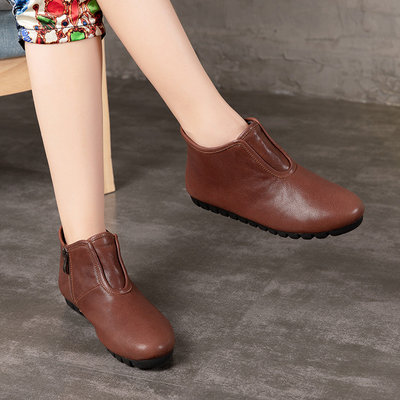 S075 Autumn and winter new fashion boots women retro handmade leather elastic flat zipper women's short boots