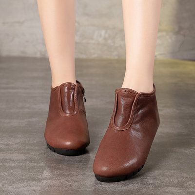 S075 Autumn and winter new fashion boots women retro handmade leather elastic flat zipper women's short boots