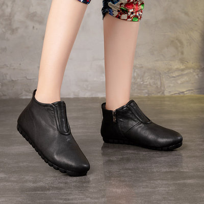 S075 Autumn and winter new fashion boots women retro handmade leather elastic flat zipper women's short boots