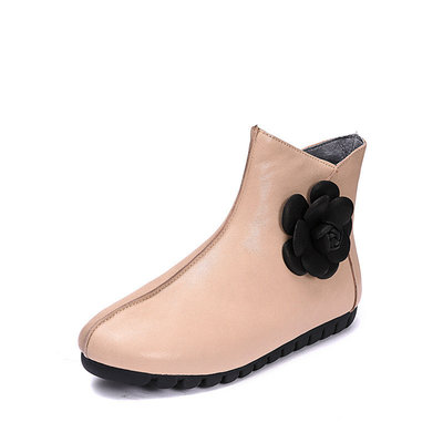 S078 New fashion boots women retro handmade leather zipper three-dimensional flowers flat women's short boots