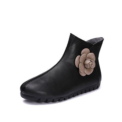 S078 New fashion boots women retro handmade leather zipper three-dimensional flowers flat women's short boots