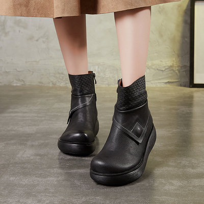 S082 Autumn and winter new women's shoes retro handmade leather fashion stitching in tube thick-soled short boots women