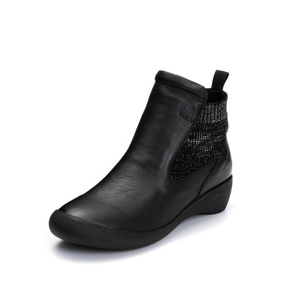 S083 New small leather shoes women retro casual handmade leather + knitted stitching wedge heel women's shoes