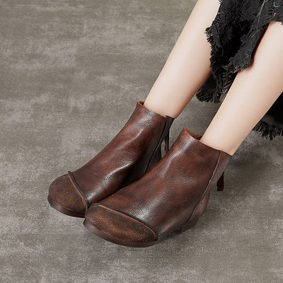S084 Casual women's shoes retro handmade leather fashion frosted stitching flat short boots women