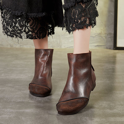 S084 Casual women's shoes retro handmade leather fashion frosted stitching flat short boots women