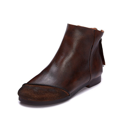 S084 Casual women's shoes retro handmade leather fashion frosted stitching flat short boots women