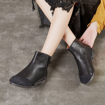 S084 Casual women's shoes retro handmade leather fashion frosted stitching flat short boots women