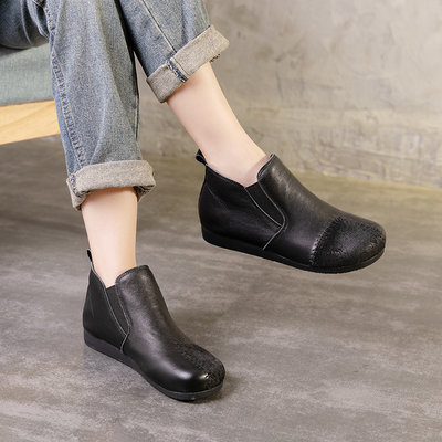 S086 New women's shoes retro handmade leather stitching fashion elastic flat ankle boots women