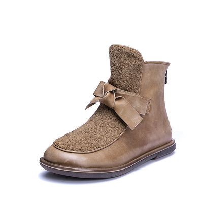 S087 New Martin boots retro leather handmade bowknot fashion flat ladies short boots