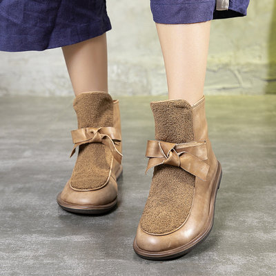 S087 New Martin boots retro leather handmade bowknot fashion flat ladies short boots