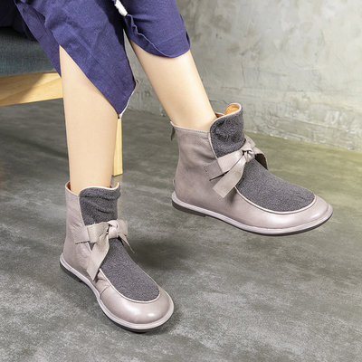 S087 New Martin boots retro leather handmade bowknot fashion flat ladies short boots