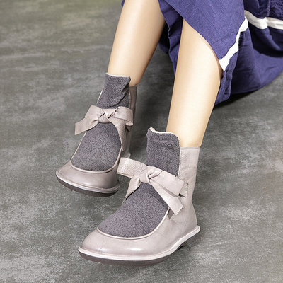 S087 New Martin boots retro leather handmade bowknot fashion flat ladies short boots