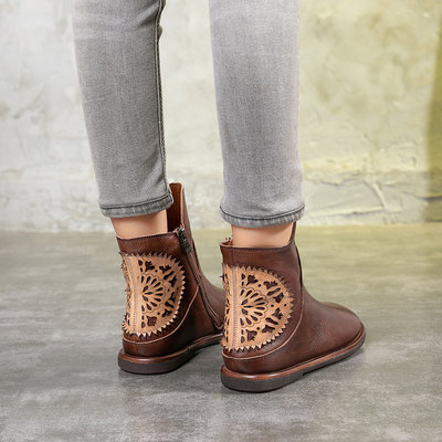 S090 Autumn and winter hot style Martin boots retro handmade leather women's shoes fashion casual flat-bottomed women's
