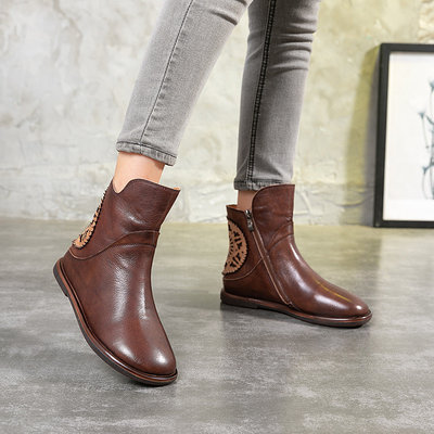 S090 Autumn and winter hot style Martin boots retro handmade leather women's shoes fashion casual flat-bottomed women's
