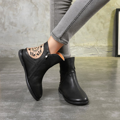 S090 Autumn and winter hot style Martin boots retro handmade leather women's shoes fashion casual flat-bottomed women's