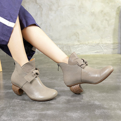 S094 New Martin boots retro leather handmade bowknot fashion wedge heel ladies short boots