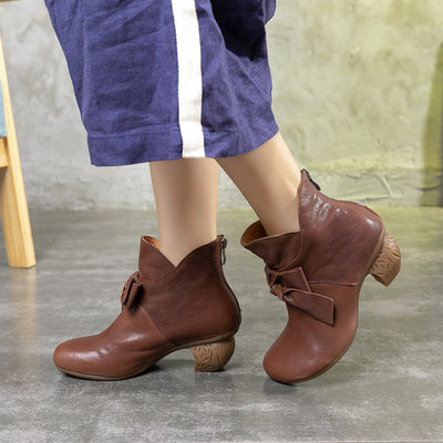 S094 New Martin boots retro leather handmade bowknot fashion wedge heel ladies short boots