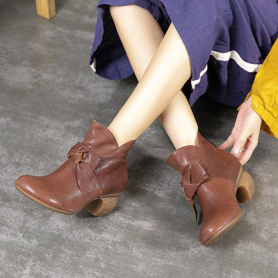 S094 New Martin boots retro leather handmade bowknot fashion wedge heel ladies short boots