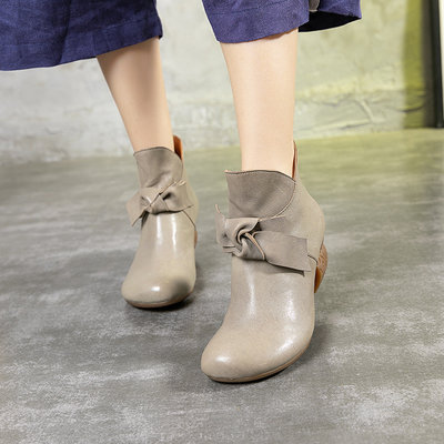 S094 New Martin boots retro leather handmade bowknot fashion wedge heel ladies short boots