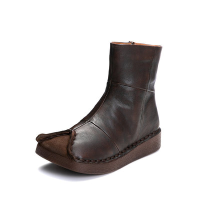 S096 Leather retro folk style breathable soft handmade women's shoes 2018 autumn and winter personality short leather bo