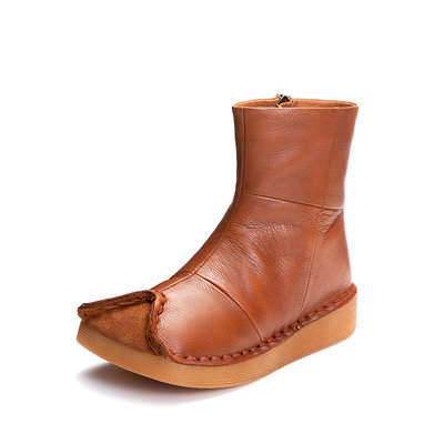 S096 Leather retro folk style breathable soft handmade women's shoes 2018 autumn and winter personality short leather bo
