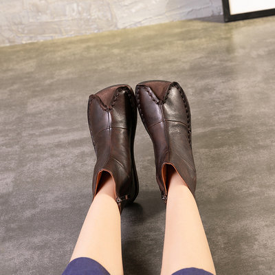 S096 Leather retro folk style breathable soft handmade women's shoes 2018 autumn and winter personality short leather bo