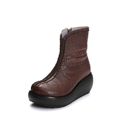 S097 Leather retro folk style breathable soft handmade women's shoes 2018 autumn and winter personality short leather bo