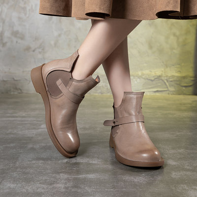 S099 Fall/winter new retro top layer cowhide short tube Martin boots flat bottom fashion leather women's short boots fac