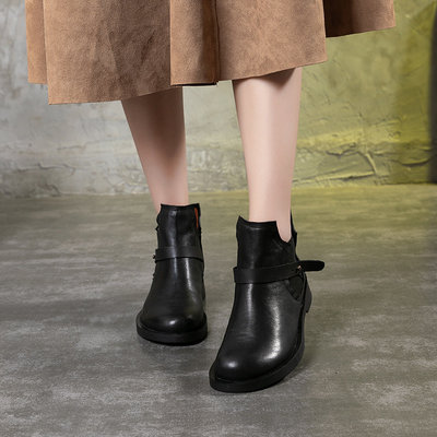 S099 Fall/winter new retro top layer cowhide short tube Martin boots flat bottom fashion leather women's short boots fac