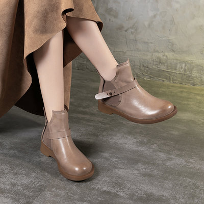 S099 Fall/winter new retro top layer cowhide short tube Martin boots flat bottom fashion leather women's short boots fac