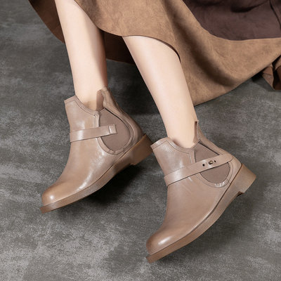 S099 Fall/winter new retro top layer cowhide short tube Martin boots flat bottom fashion leather women's short boots fac