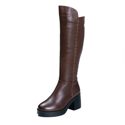 S100 New velvet high tube thick warm women's boots mid-heel women's leather boots leather handmade shoes