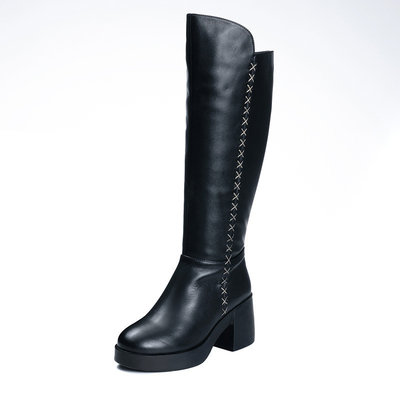 S100 New velvet high tube thick warm women's boots mid-heel women's leather boots leather handmade shoes