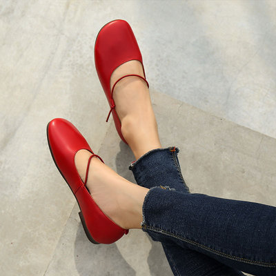 S105 2020 new leather women's shoes shallow mouth flat single shoes women's art and comfort women's shoes autumn