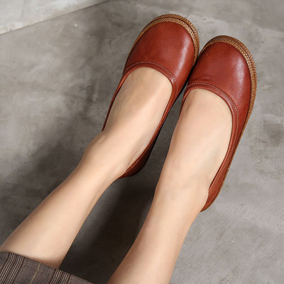 S110 Women's shoes autumn 2020 leather retro women's shoes woven shallow mouth flat shoes women's autumn and winter