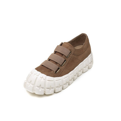 S114 Women's Shoes Autumn 2020 New Leather Women's Shoes Convenient Velcro Platform Shoes Trifle Women's Shoes