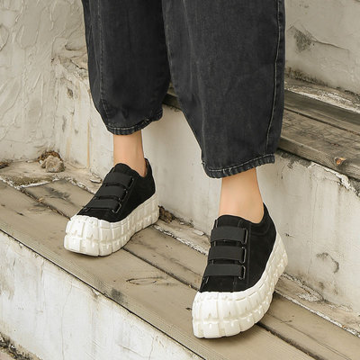 S114 Women's Shoes Autumn 2020 New Leather Women's Shoes Convenient Velcro Platform Shoes Trifle Women's Shoes