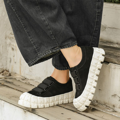 S114 Women's Shoes Autumn 2020 New Leather Women's Shoes Convenient Velcro Platform Shoes Trifle Women's Shoes