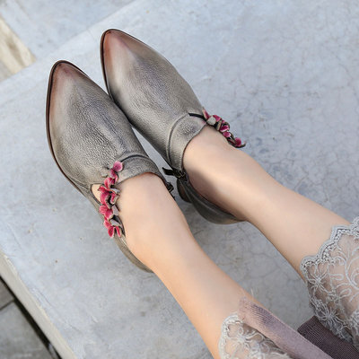 S119 2020 new leather women's shoes Huizu beauty fashion temperament high heels pointed flowers convenient side zipper