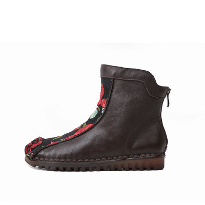 S120 Leather breathable thick fleece handmade women's shoes autumn and winter flower embroidery ethnic short boots whole