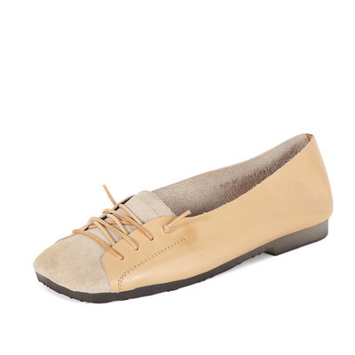 S123 Spring, autumn and summer new style square toe lace-up frosted leather single shoes retro ethnic flat women's shoes