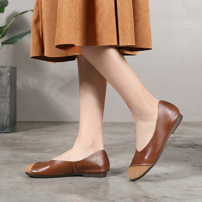 S124 Manufacturers 2020 new frosted leather stitching fashion women's shoes, handmade art retro spring and autumn shoes