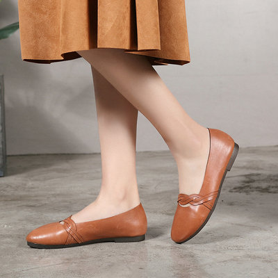 S125 2020 new spring and autumn handmade simple pure color leather women's shoes sweet temperament literary single shoes