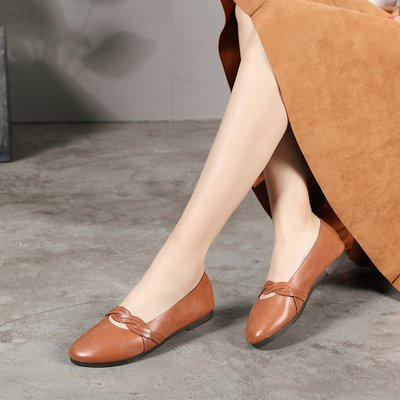 S125 2020 new spring and autumn handmade simple pure color leather women's shoes sweet temperament literary single shoes