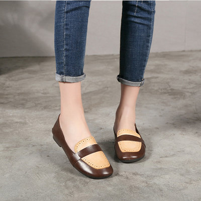 S126 2020 new spring and autumn retro women's shoes factory wholesale handmade contrast simple leather soft ethnic style