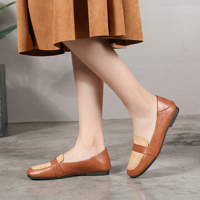S126 2020 new spring and autumn retro women's shoes factory wholesale handmade contrast simple leather soft ethnic style