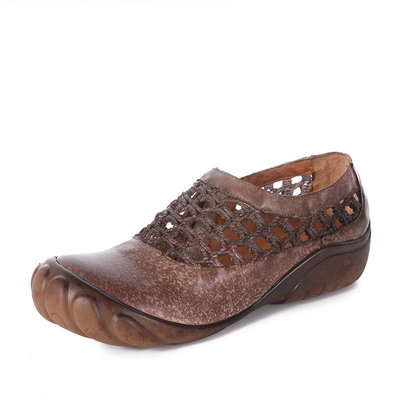 S128 Ethnic style mesh hollow breathable leather shoes 2020 new literary retro flat bottom casual women's shoes manufact